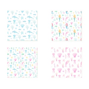 Nautical Watercolor Digital Paper, Mermaids Seamless Pattern, Ocean ...