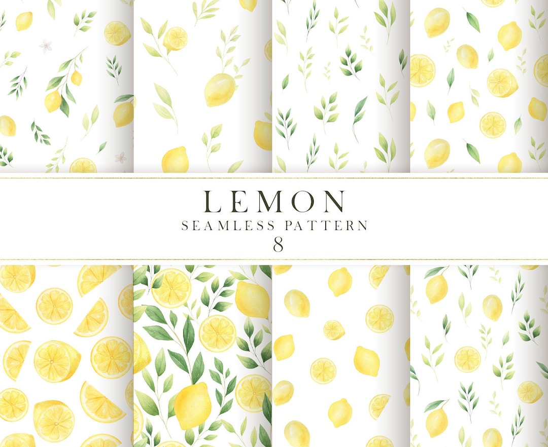 Watercolor Lemons Digital Paper, Summer Citrus Greenery Seamless ...
