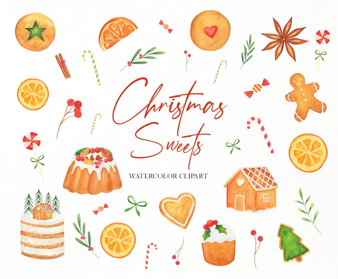Christmas Sweets Watercolor Clipart, Christmas Food Clip Art ...
