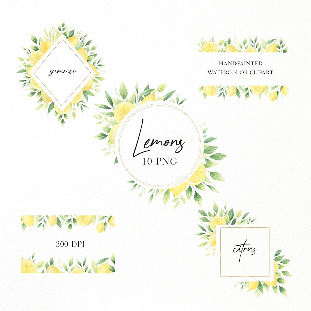 Watercolor Lemon Frames Png, Lemon Clipart, Summer Citrus Clipart ...