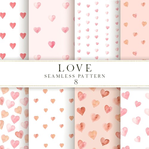 Watercolor Hearts Digital Paper Clipart Valentine's Day - Etsy