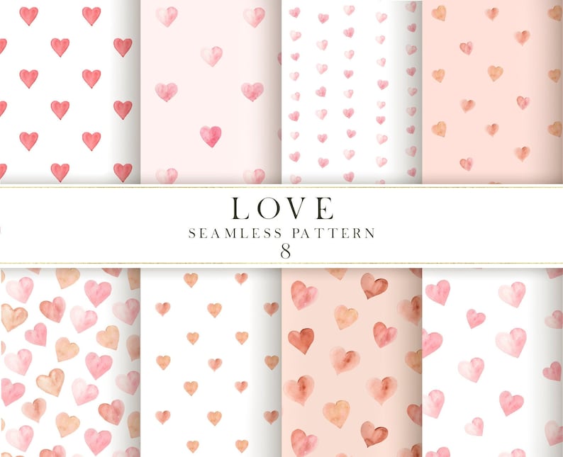 Watercolor Hearts Digital Paper Clipart Valentine's Day - Etsy