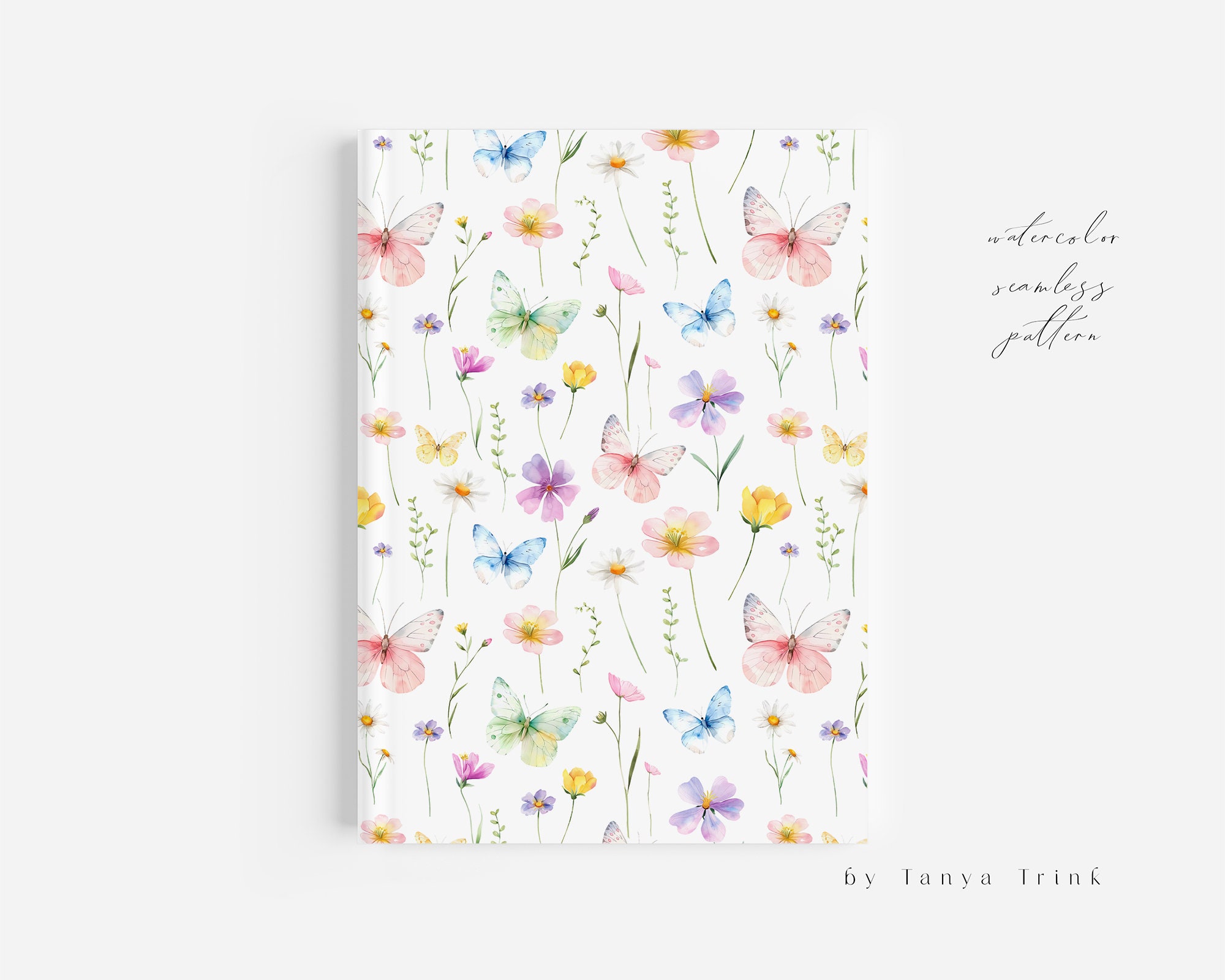 Butterfly Wildflowers Watercolor Digital Paper, Summer Floral Digital ...