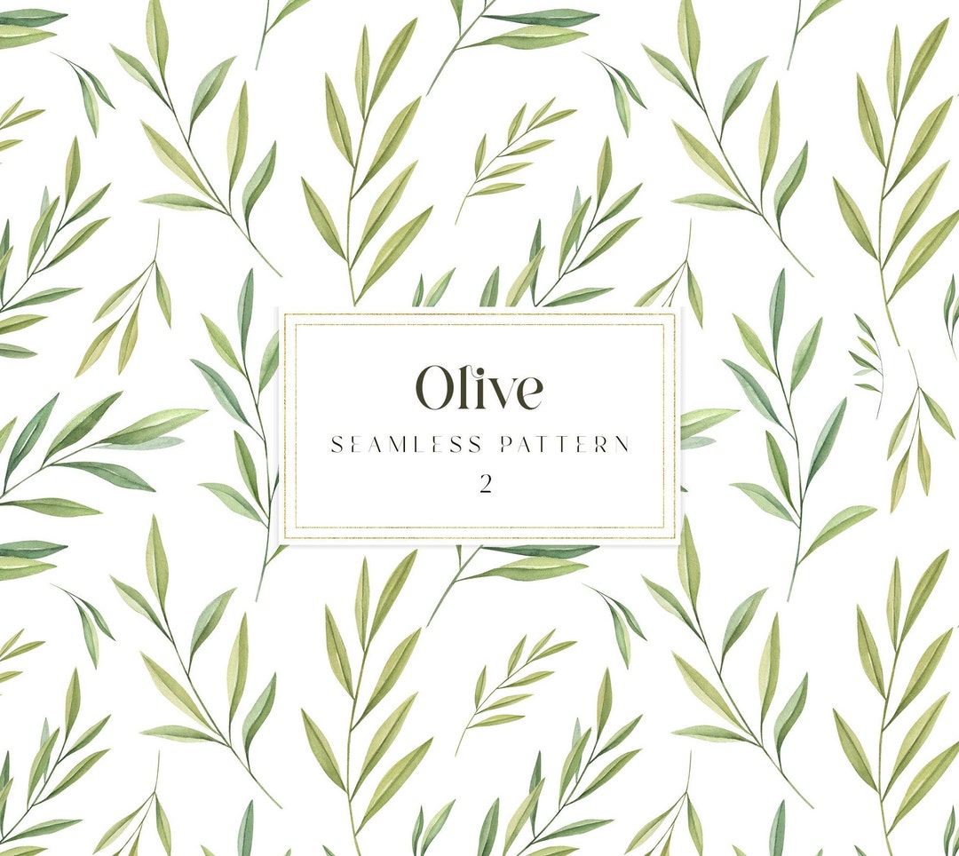 Olive Branches Watercolor Digital Paper, Green Leaves Digital Paper ...