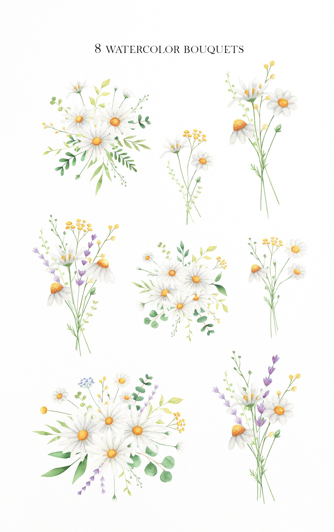 Watercolor Daisy Bouquets Clipart Summer Floral Clipart | Etsy