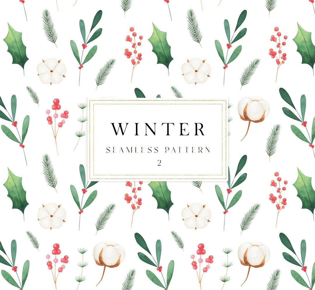 Christmas Watercolor Digital Paper, Winter Floral Cotton Seamless ...