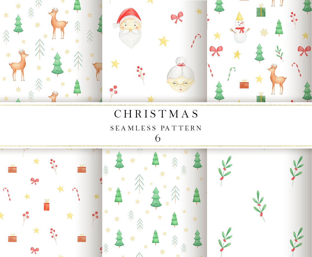 Christmas Watercolor Digital Paper, Christmas Seamless Pattern, Santa ...