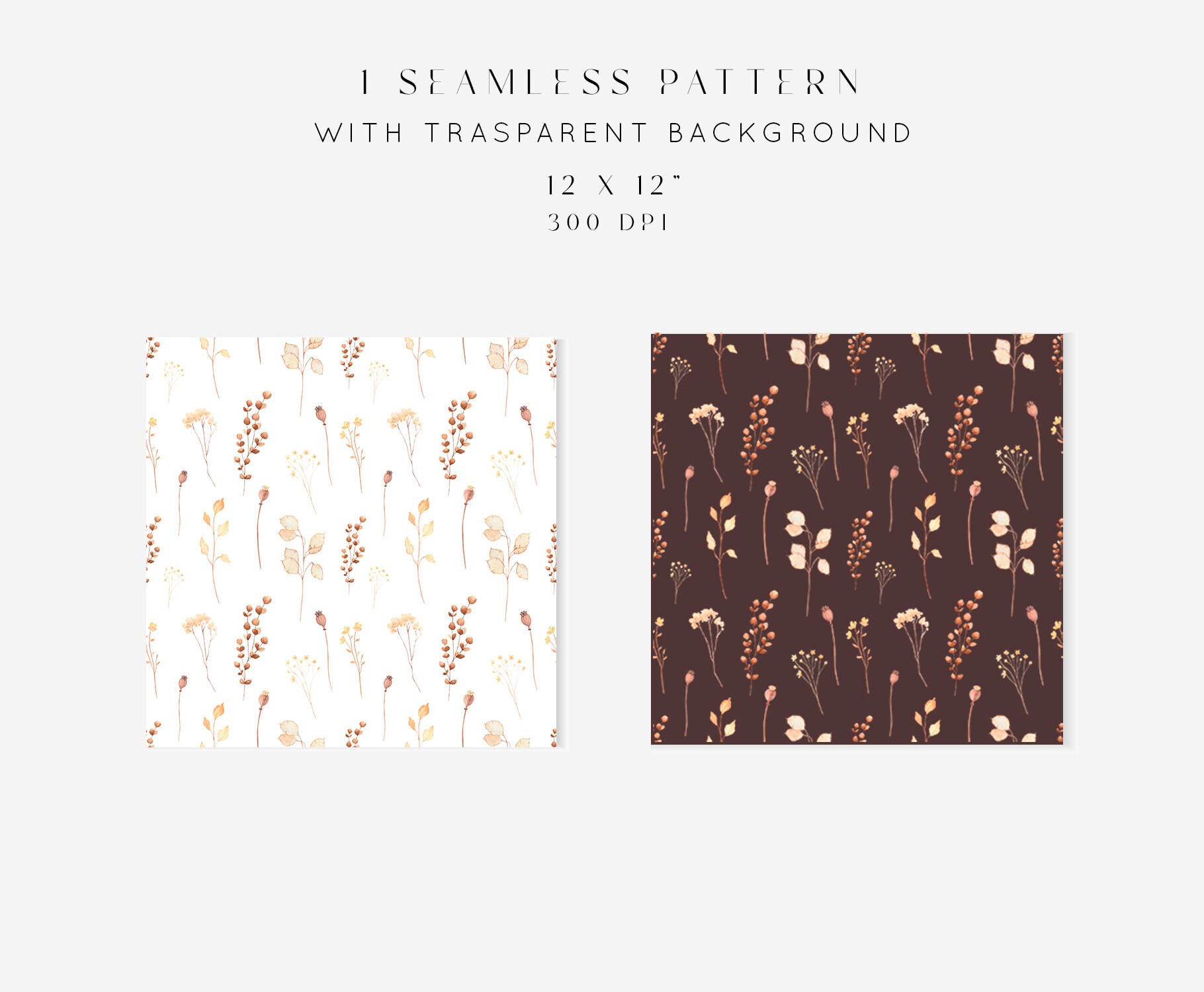 Fall Digital Paper, Autumn Dried Leaves Flowers Digital Paper, Seamless ...