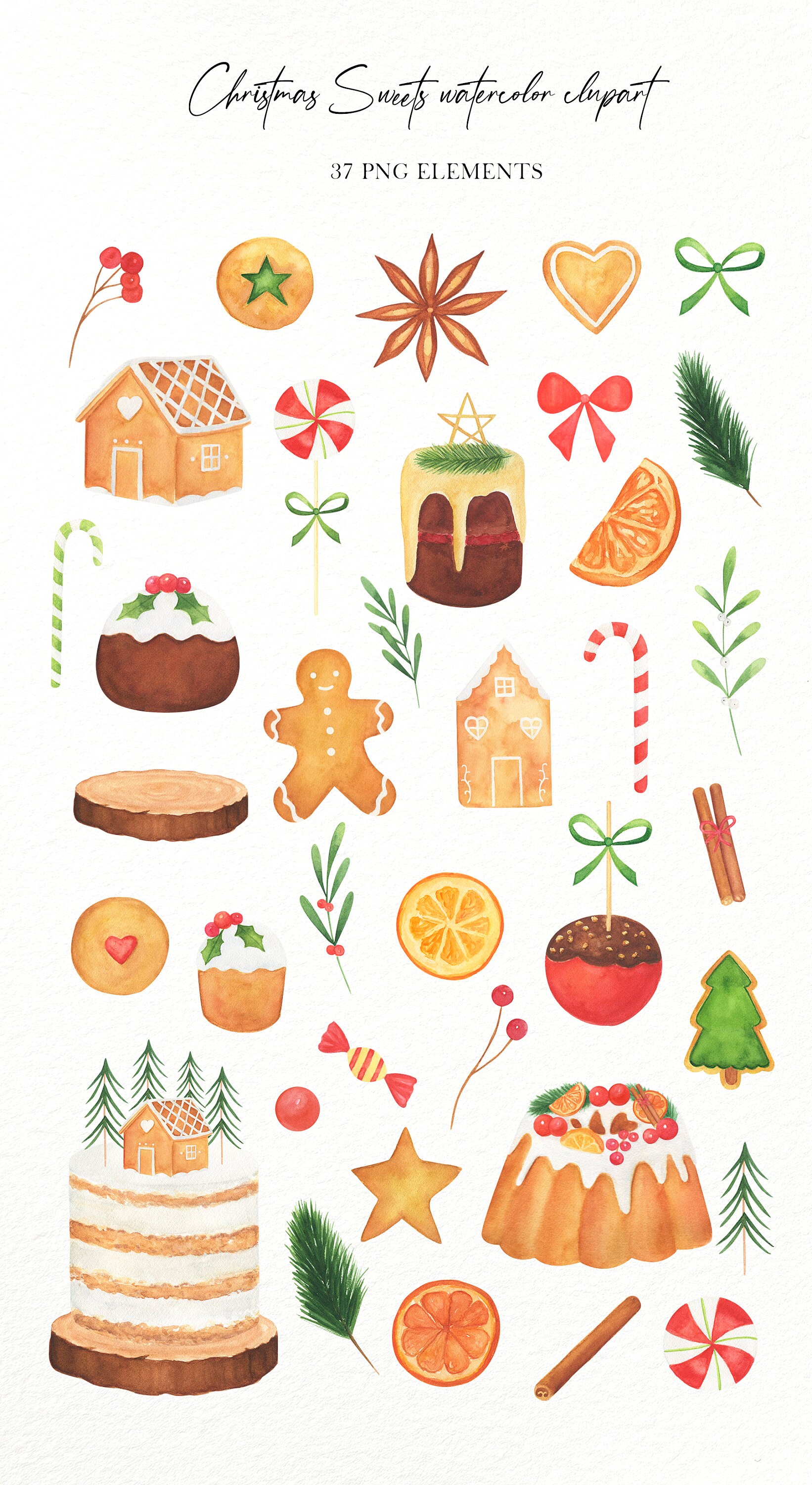 Christmas Sweets Watercolor Clipart, Christmas Food Clip Art ...