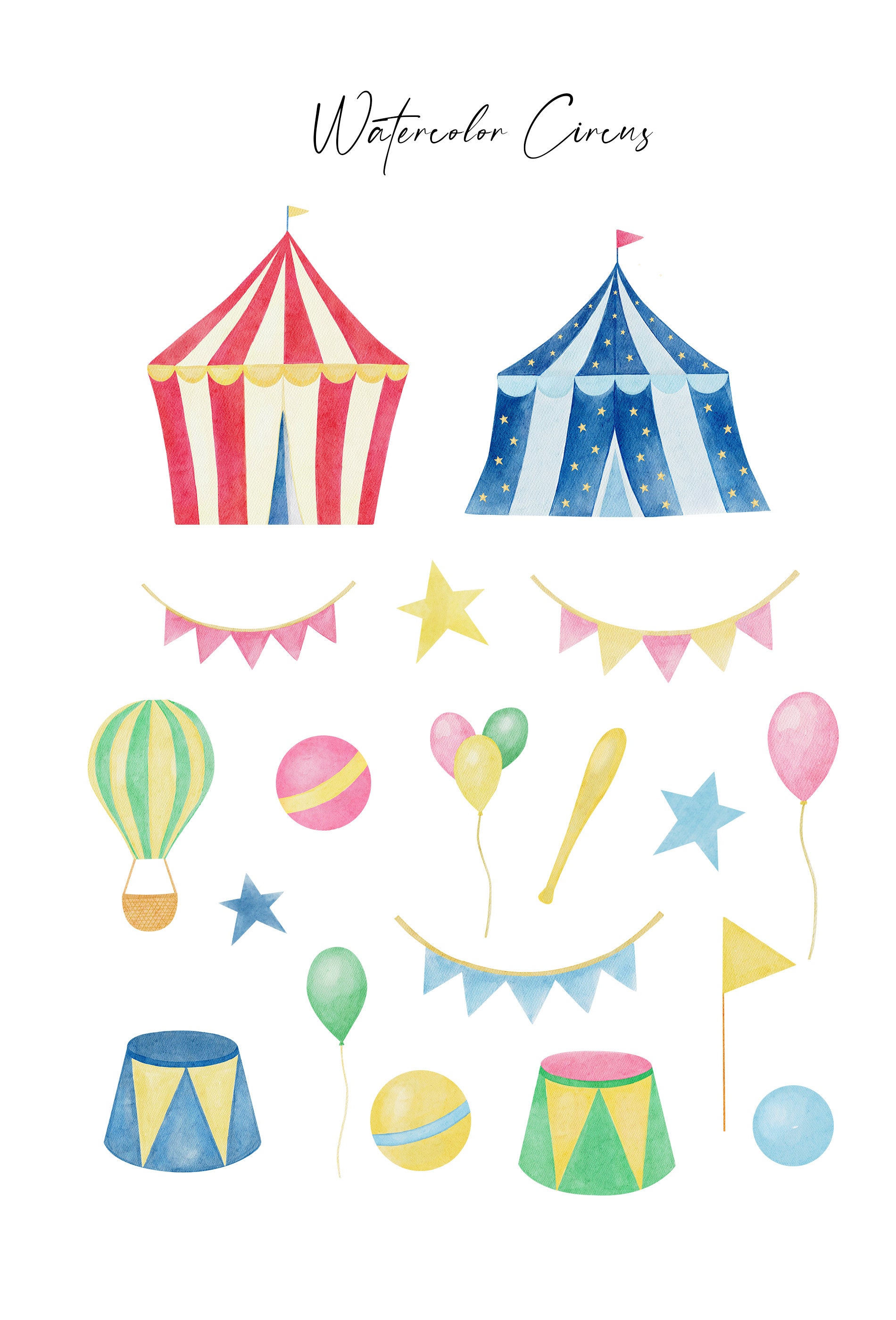 Watercolor Circus Clipart, Watercolor Animals Baby Clipart, Circus PNG ...