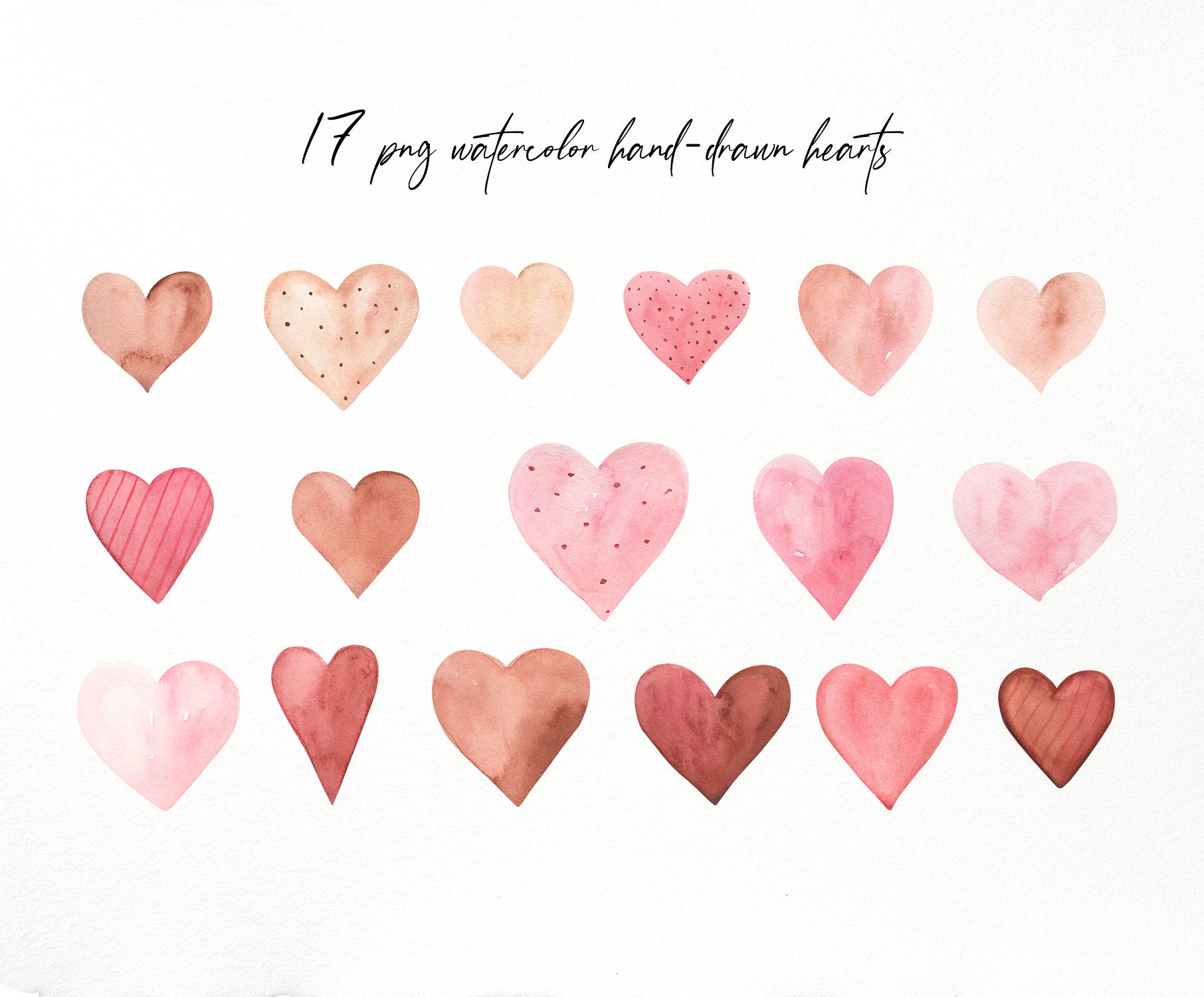 Watercolor Hearts Clipart, Valentine's Day Boho Hearts Png, Watercolor ...