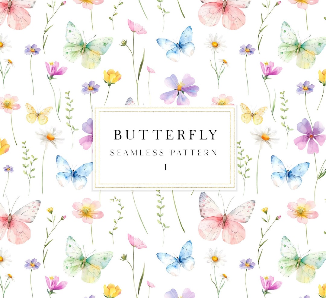 Butterfly Wildflowers Watercolor Digital Paper, Summer Floral Digital ...