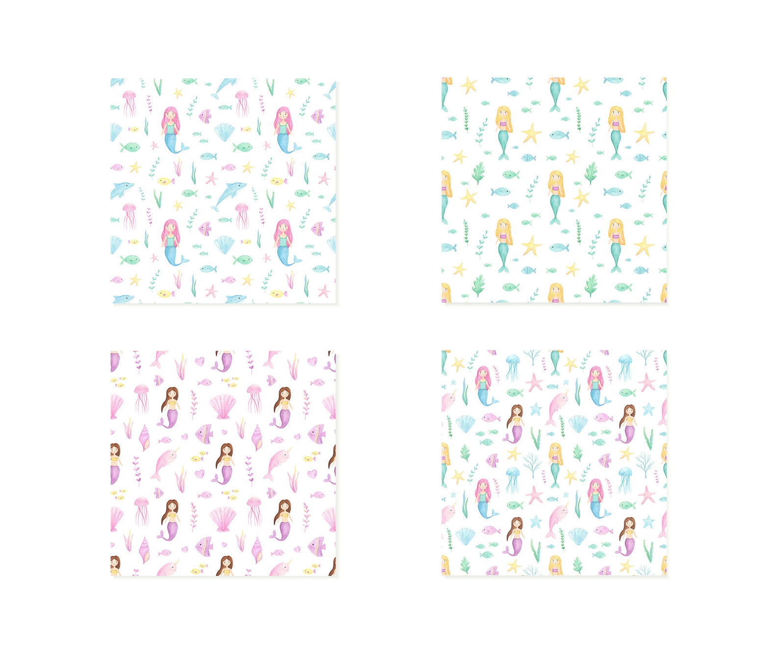 Nautical Watercolor Digital Paper Mermaids Seamless Pattern - Etsy