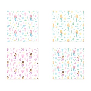 Nautical Watercolor Digital Paper, Mermaids Seamless Pattern, Ocean ...