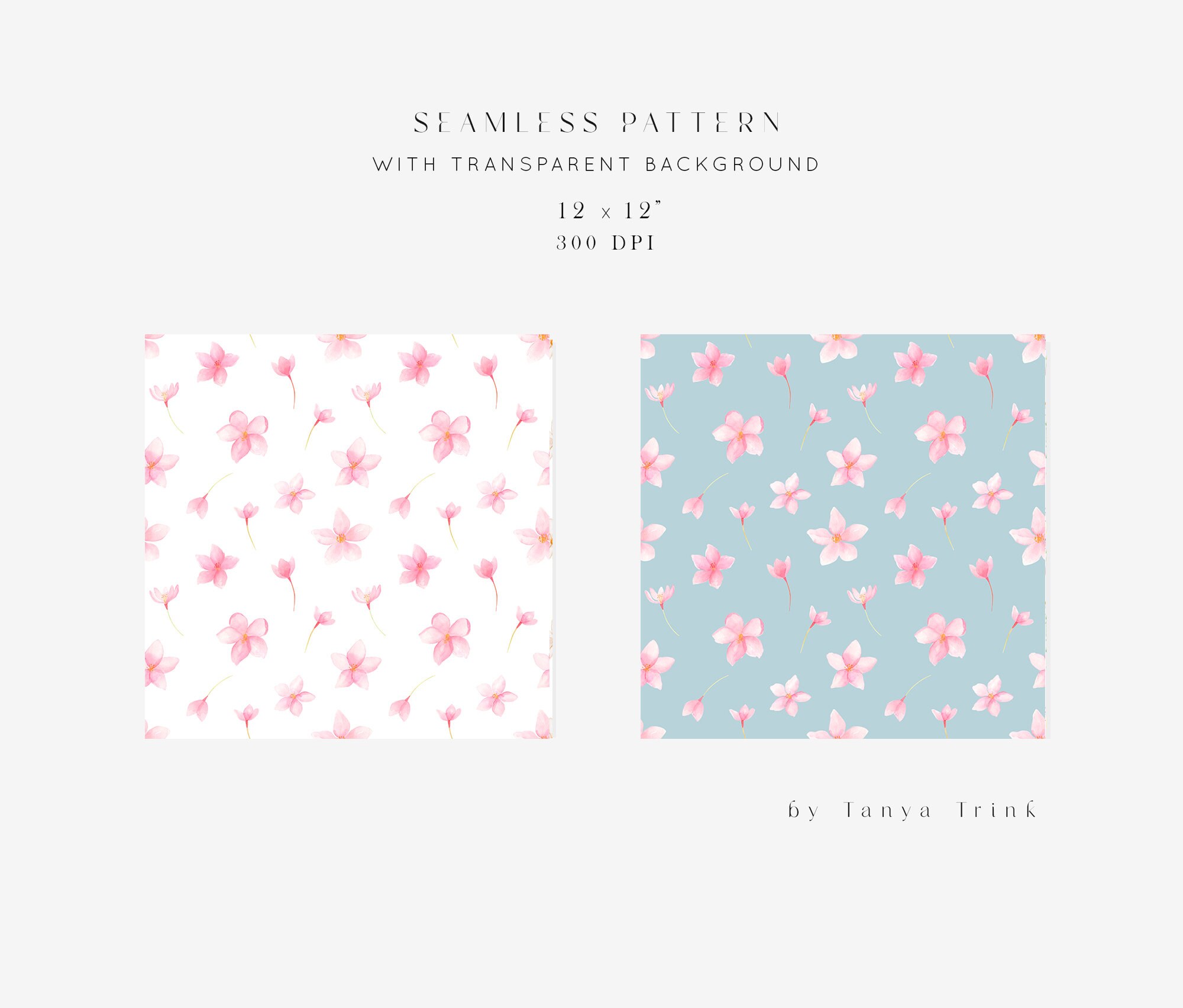 Cherry Blossom Watercolor Digital Paper, Spring Floral Pink Seamless ...