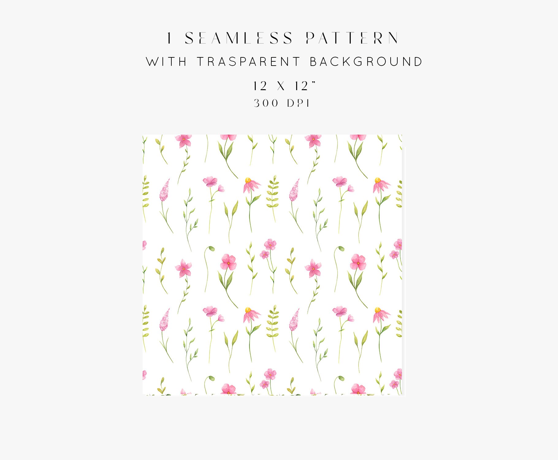 Wildflower Watercolor Digital Paper, Spring Floral Pink Seamless ...