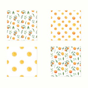 Watercolor Orange Digital Paper, Summer Citrus Greenery Seamless ...