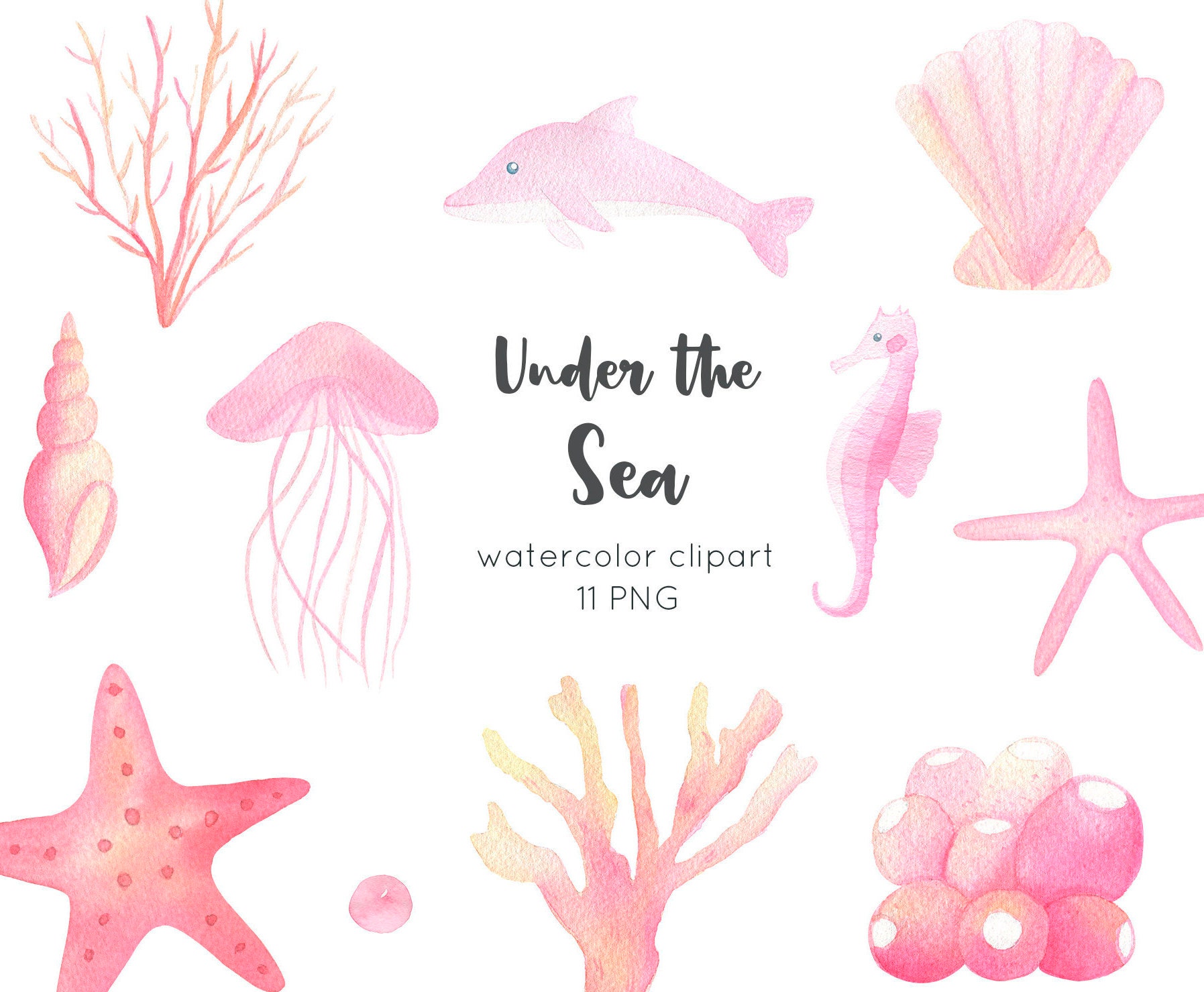 Watercolor Under the Sea Clipart, Sea Creatures Watercolor Clipart ...