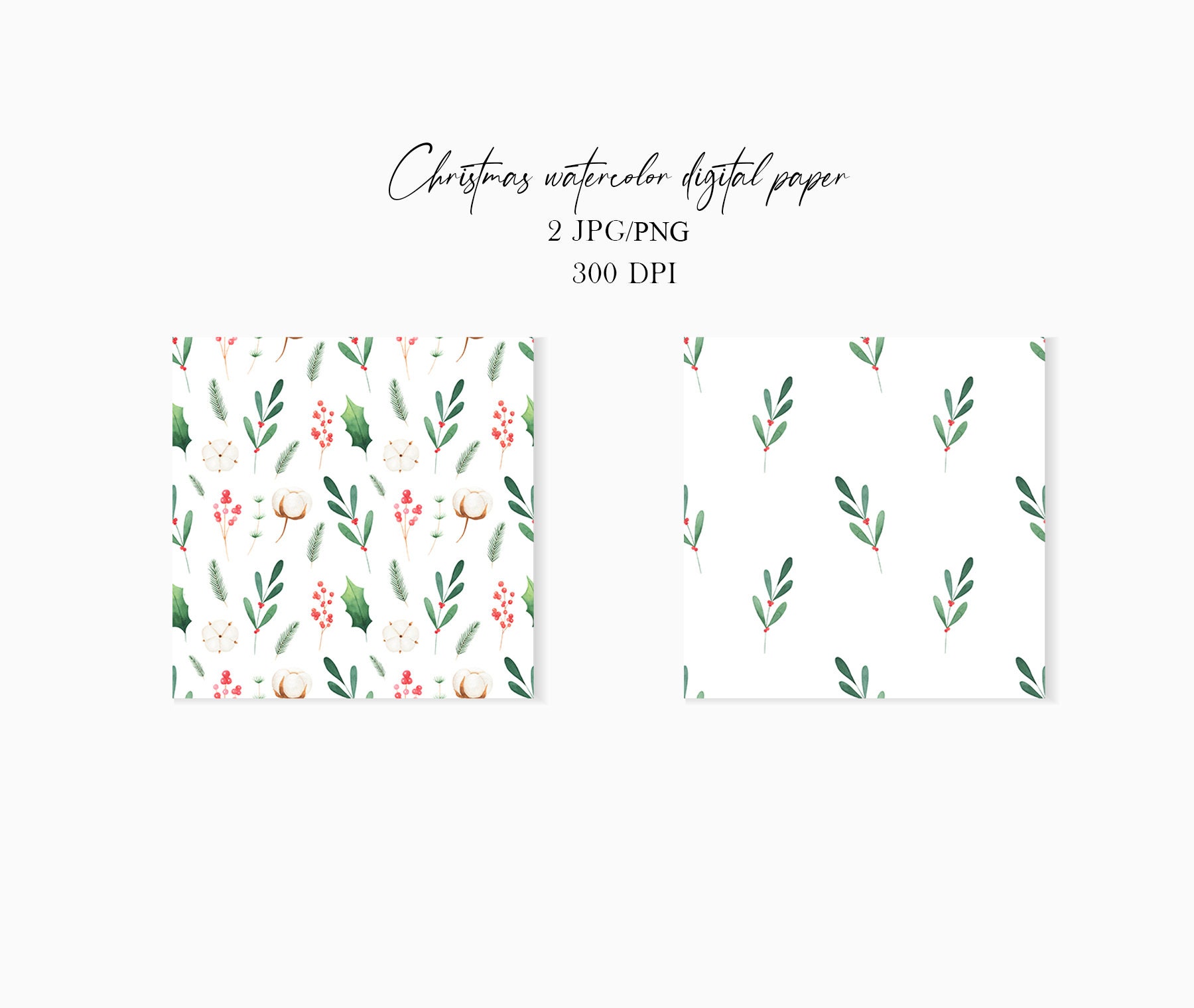 Christmas Watercolor Digital Paper, Winter Floral Cotton Seamless ...