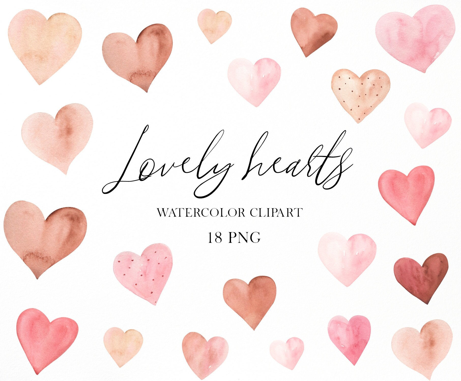 Watercolor Hearts Clipart, Valentine's Day Boho Hearts Png, Watercolor ...