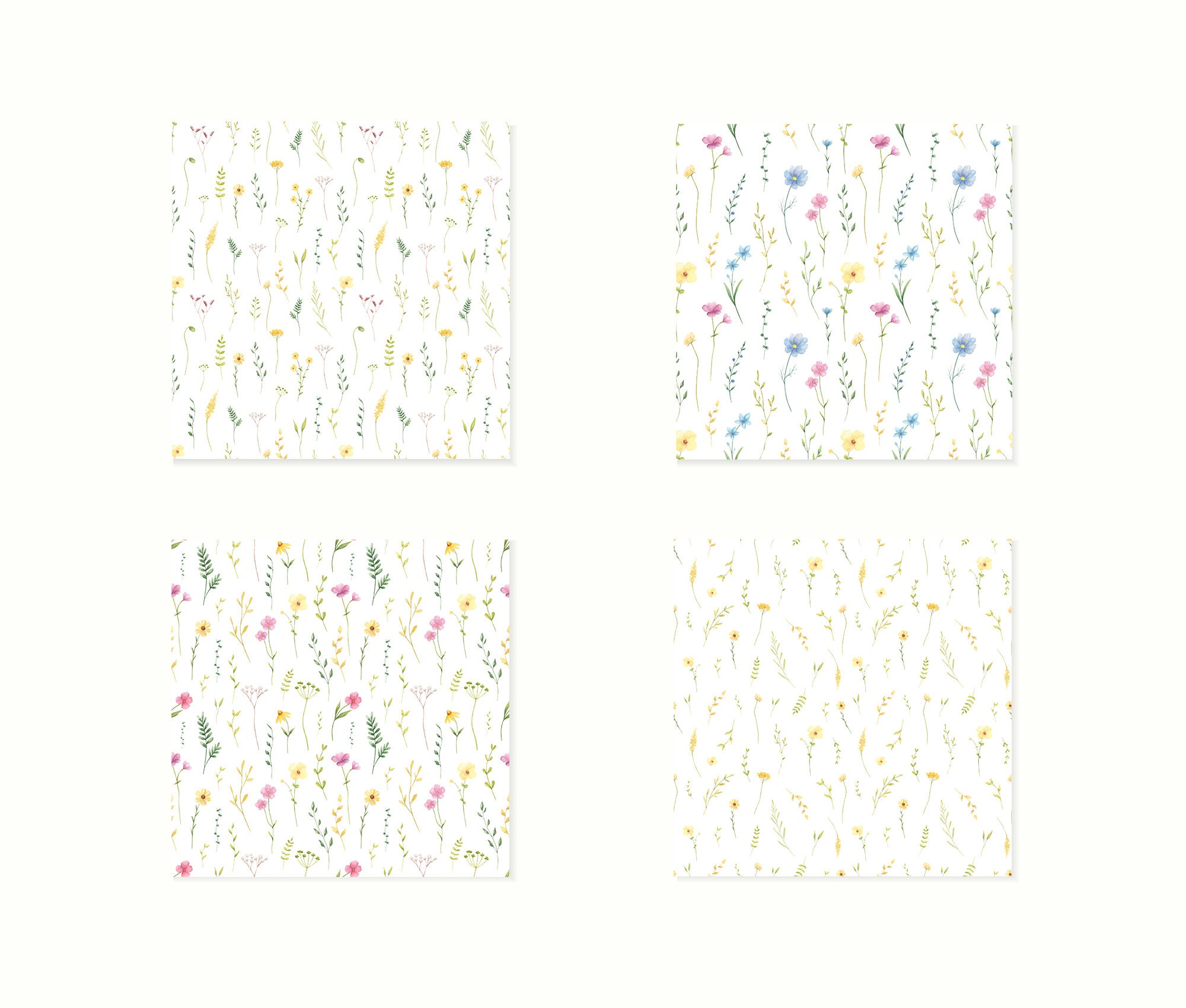 Wildflowers Summer Floral Digital Paper Pack, Wildflowers Greenery ...