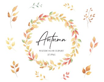 Autumn Watercolor Clipart Fall Leaves Thanksgiving Clipart | Etsy