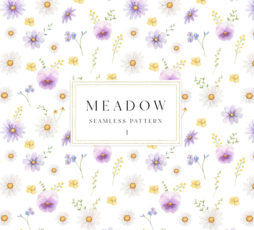 Wildflower Floral Digital Paper, Watercolor Digital Paper, Purple ...