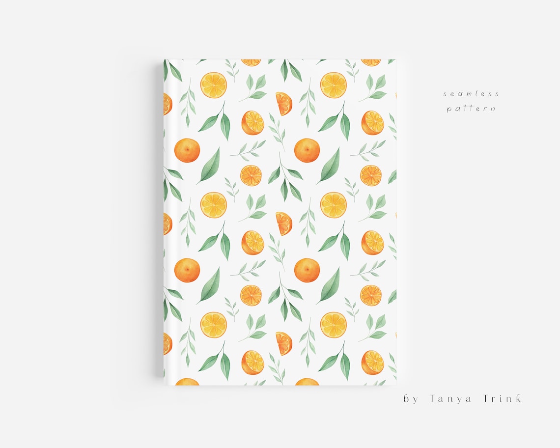 Watercolor Orange Digital Paper Summer Citrus Greenery - Etsy