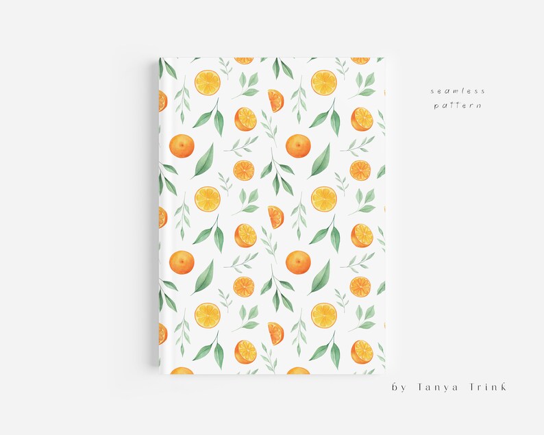 Watercolor Orange Digital Paper, Summer Citrus Greenery Seamless ...