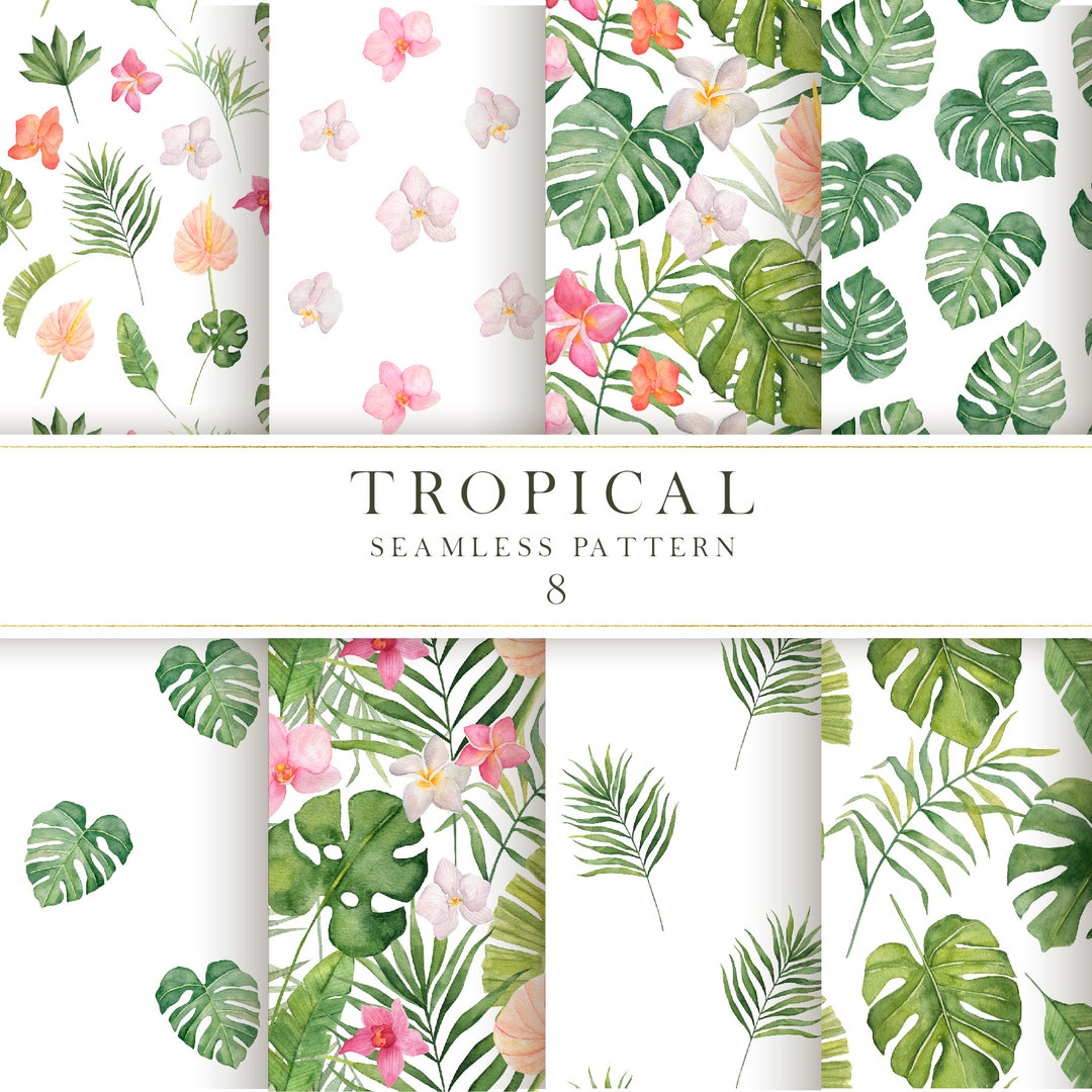Tropical Watercolor Digital Paper, Tropical Floral Clip Art, Tropical ...