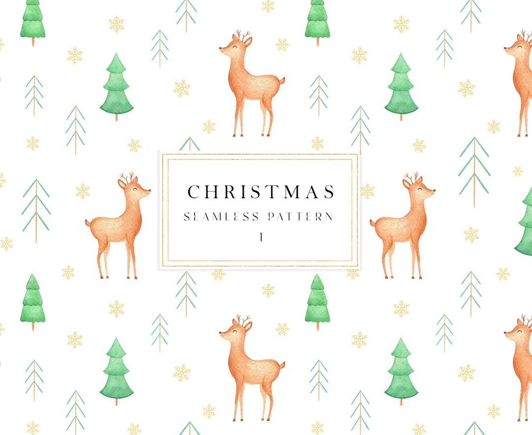 Christmas Reindeer Watercolor Digital Paper, Christmas Seamless Pattern ...
