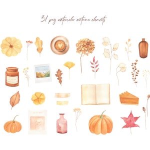 Autumn Watercolor Clipart, Fall Leaves Thanksgiving Clipart, Cozy ...