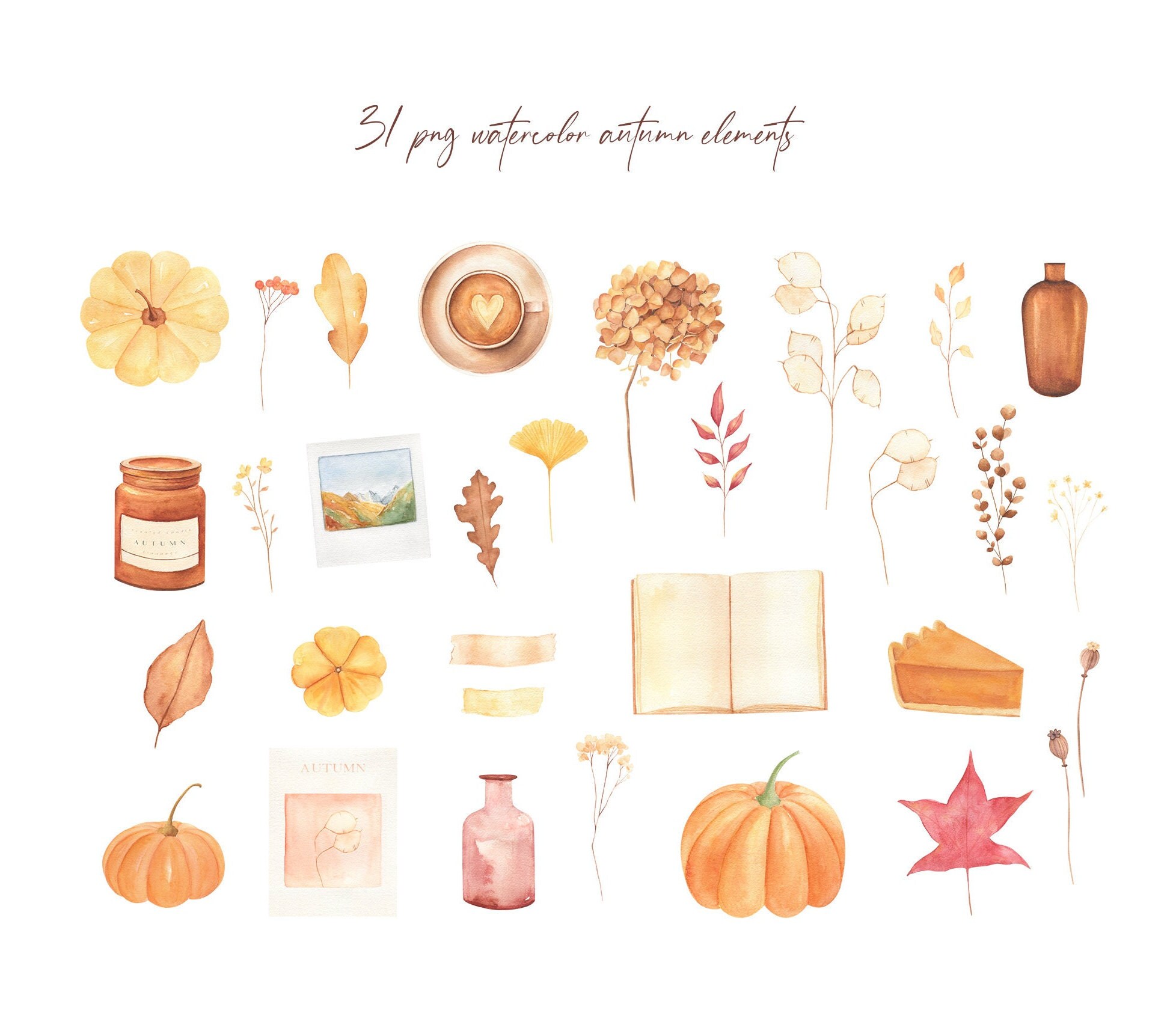 Autumn Watercolor Clipart Fall Leaves Thanksgiving Clipart - Etsy