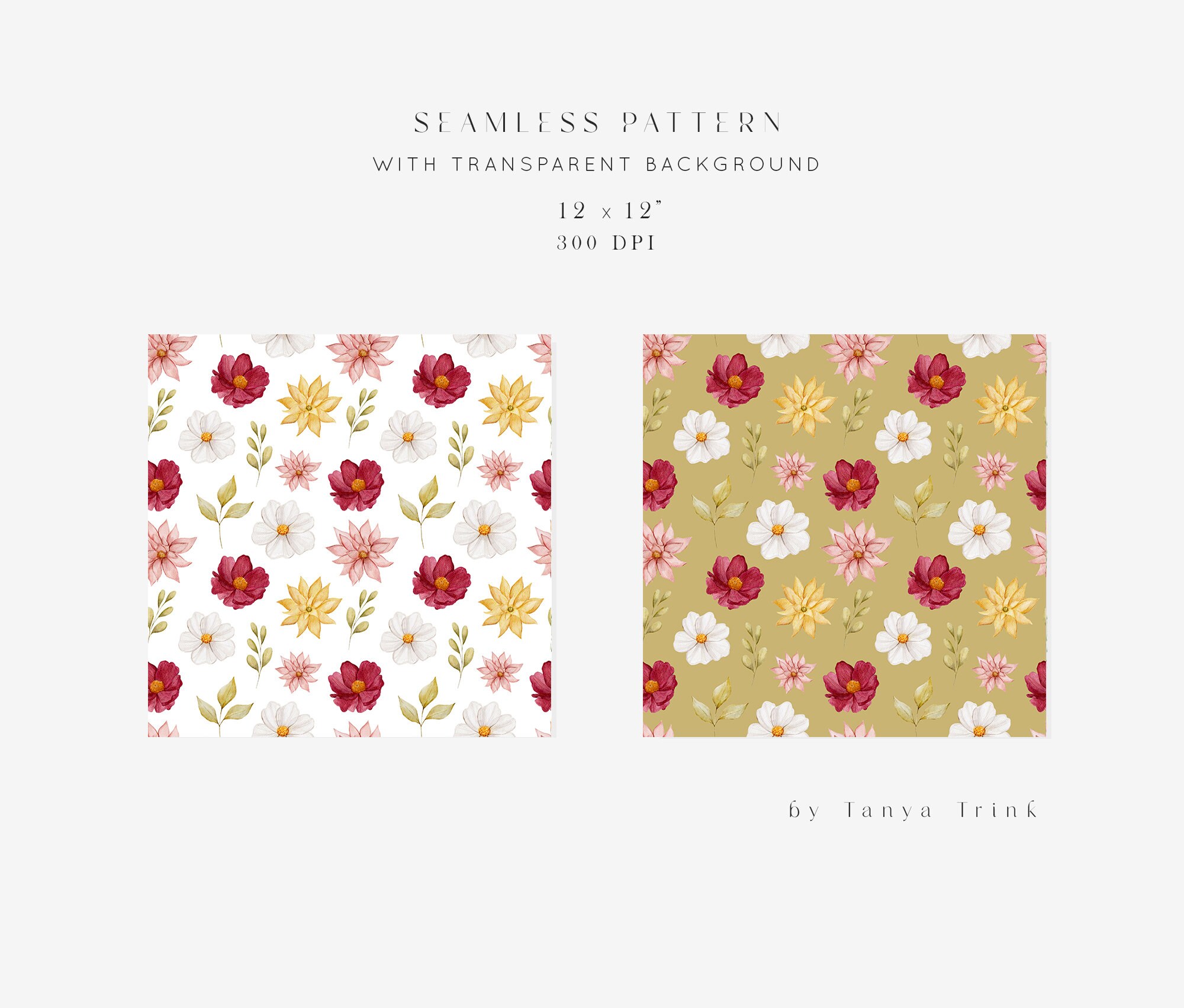 Vintage Floral Digital Paper, Watercolor Digital Paper, Summer Flowers ...