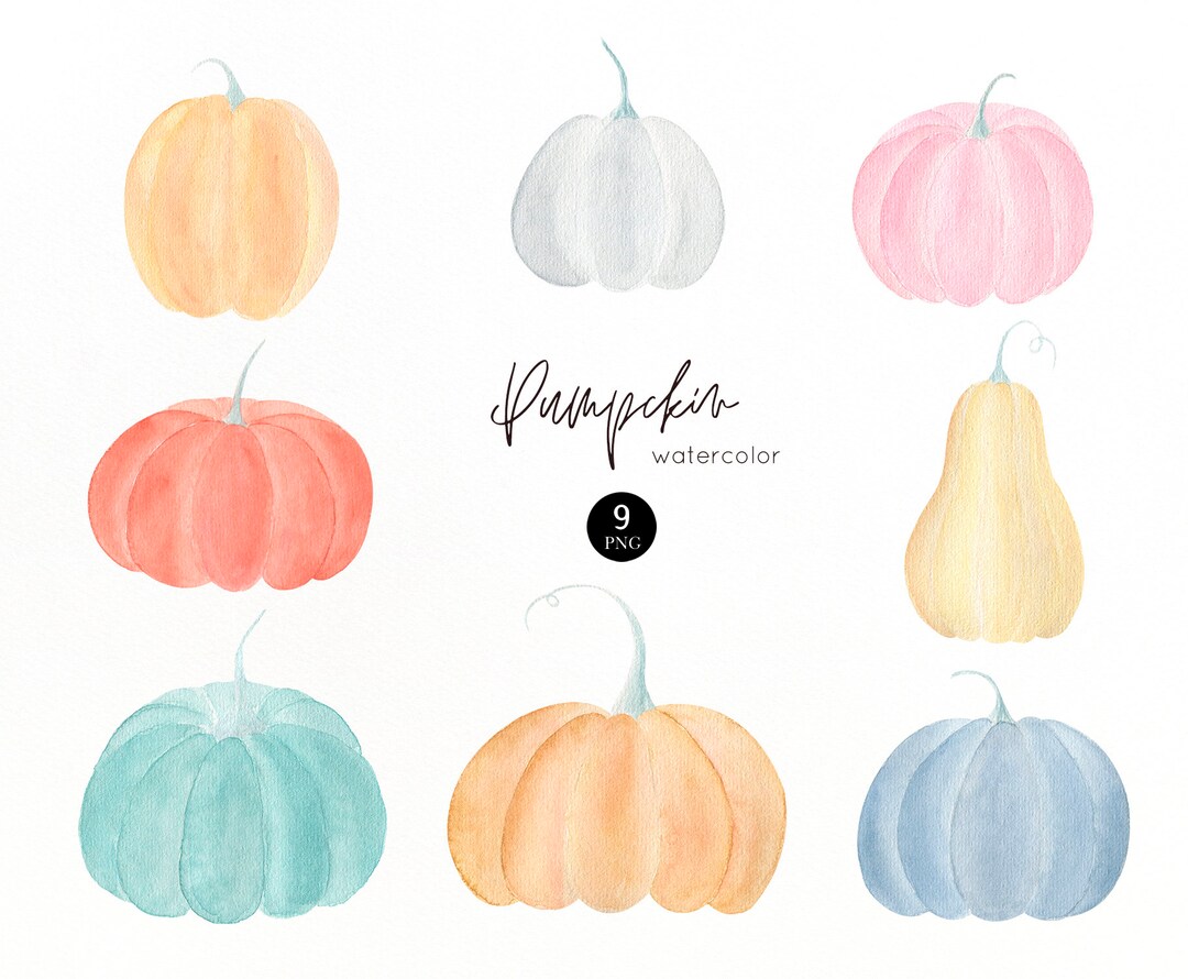 Watercolor Pumpkin Clipart PNG, Gold Pink Pastel Dusty Blue Pumpkin ...