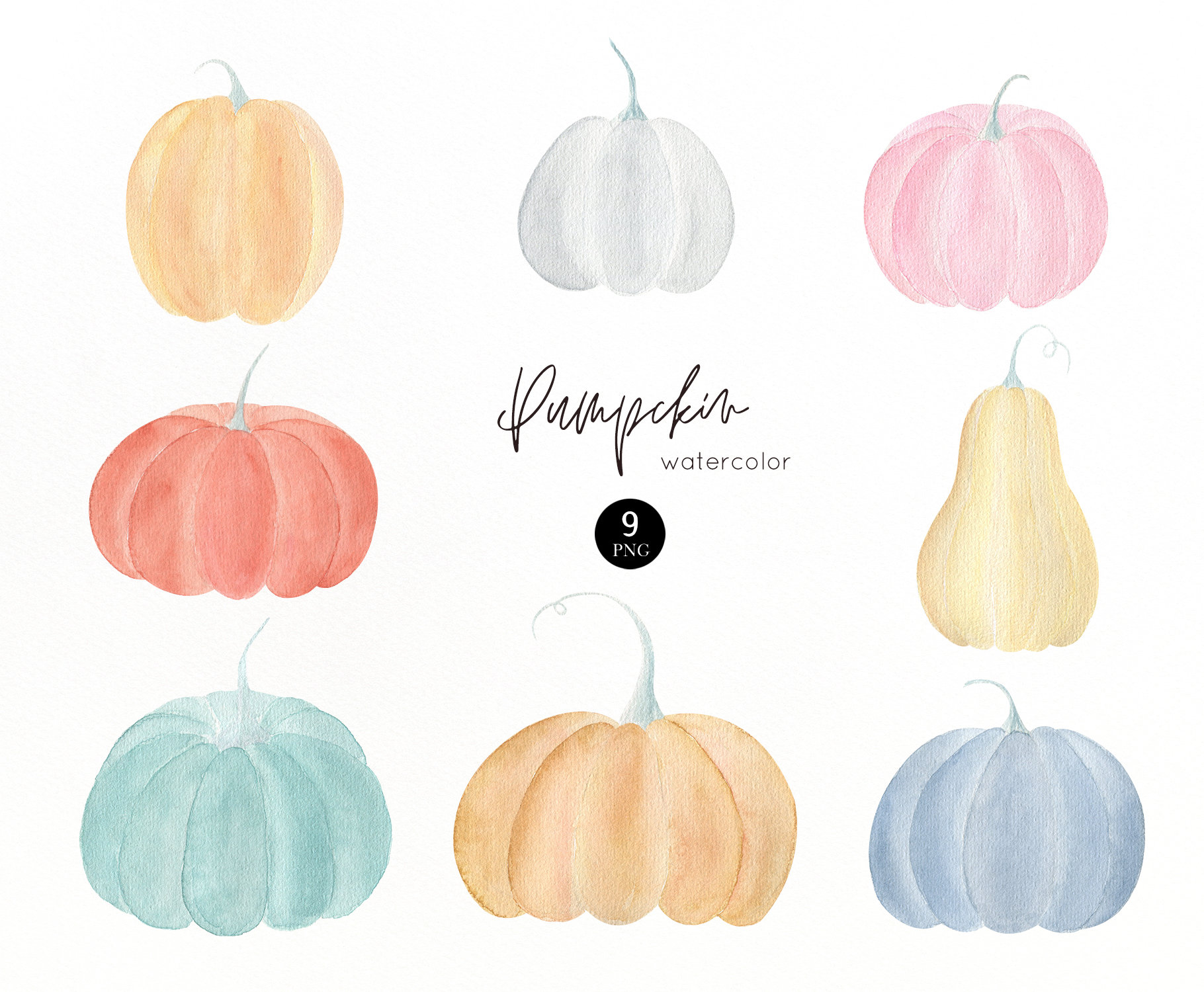 Watercolor Pumpkin Clipart PNG Gold Pink Pastel Dusty Blue - Etsy
