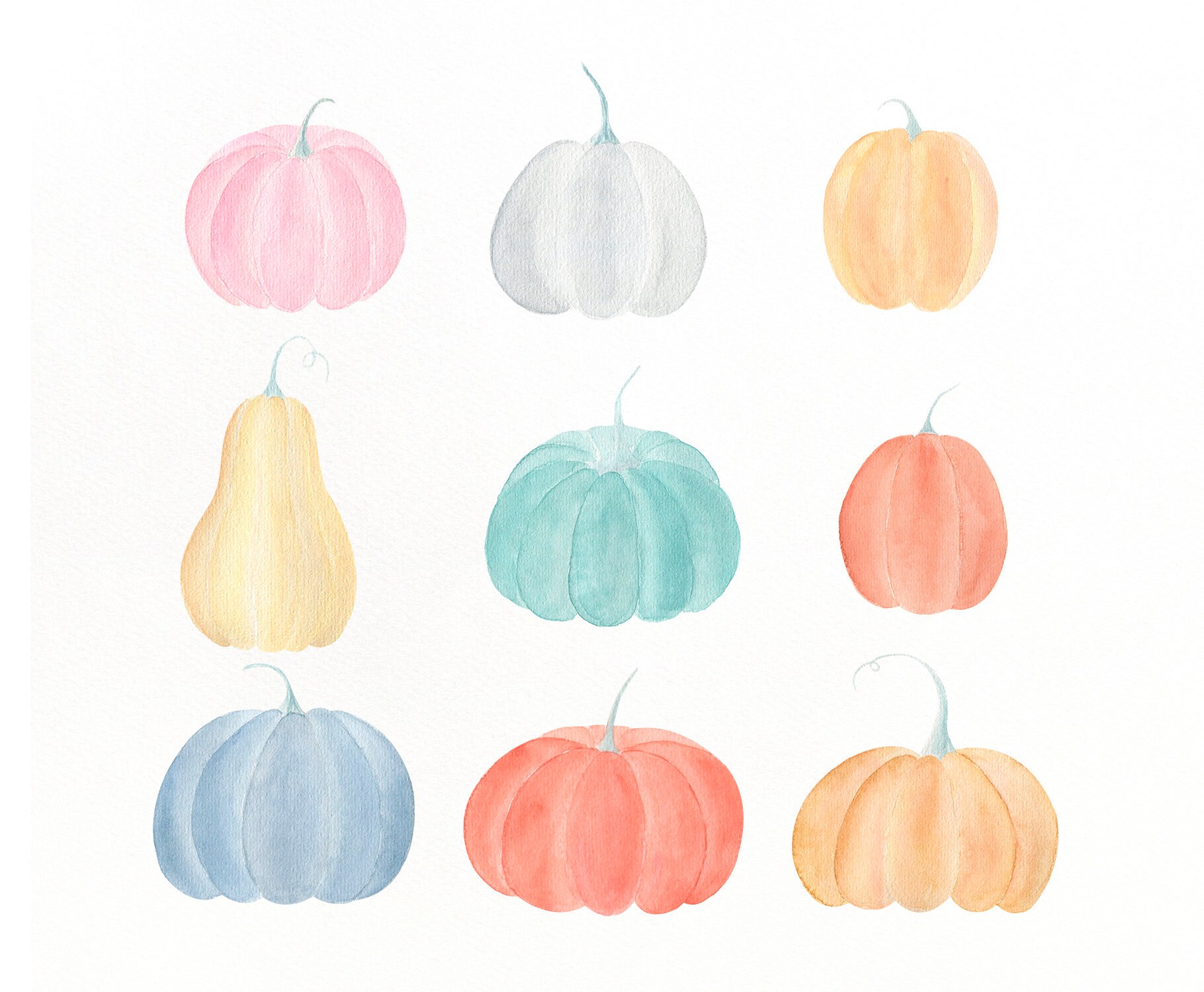 Watercolor Pumpkin Clipart PNG Gold Pink Pastel Dusty Blue - Etsy