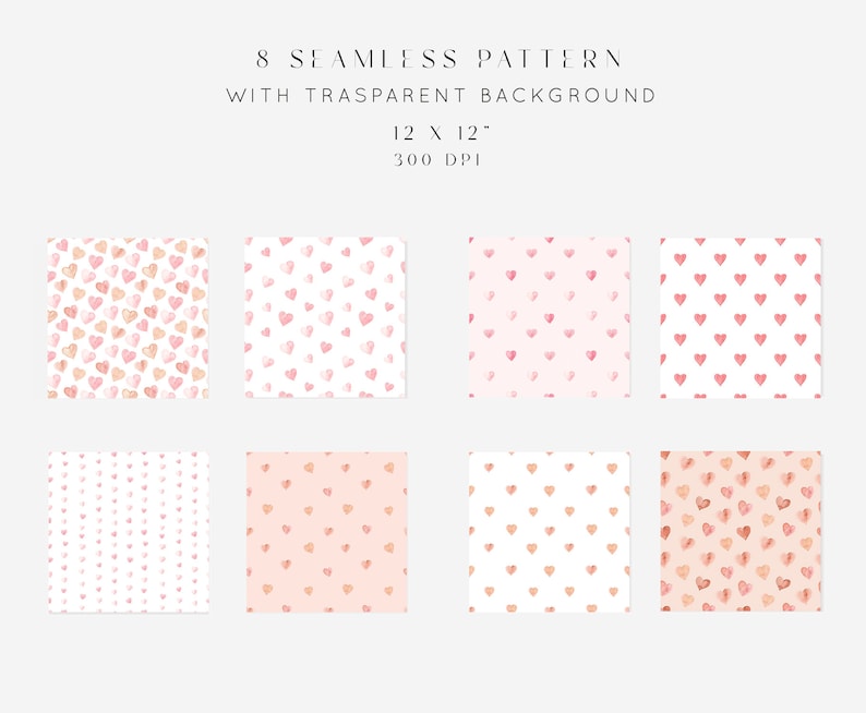 Watercolor Hearts Digital Paper Clipart Valentine's Day - Etsy
