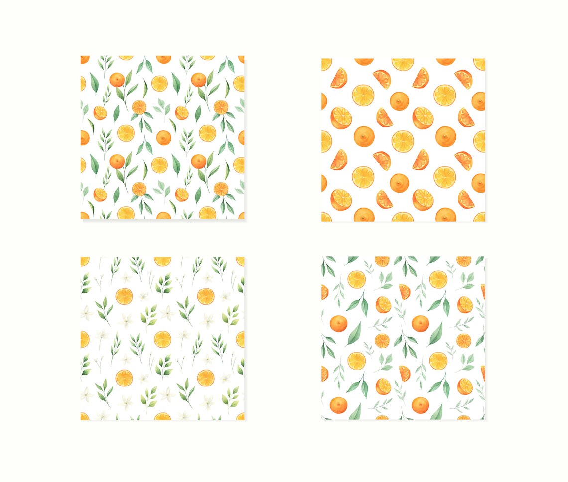 Watercolor Orange Digital Paper Summer Citrus Greenery - Etsy
