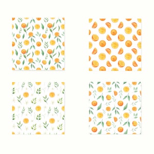 Watercolor Orange Digital Paper, Summer Citrus Greenery Seamless ...