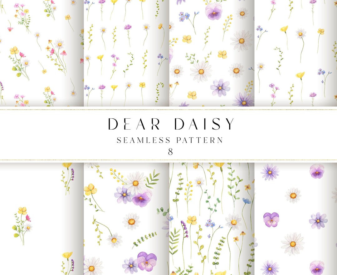 Floral Watercolor Digital Paper, Purple and Green Digital Paper, Meadow ...