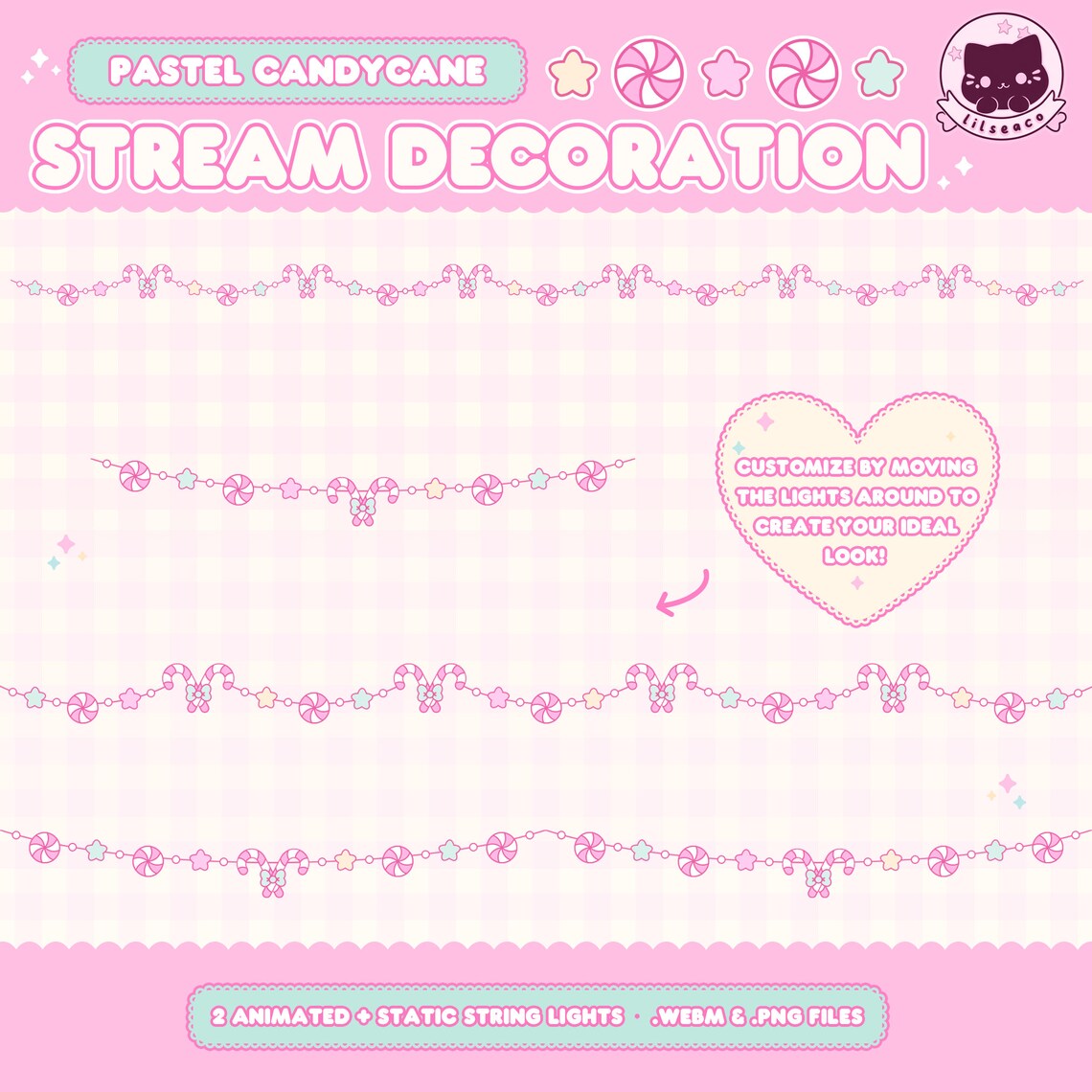 Animated Candy Cane String Light Overlay, Twitch, Christmas, Cozy ...