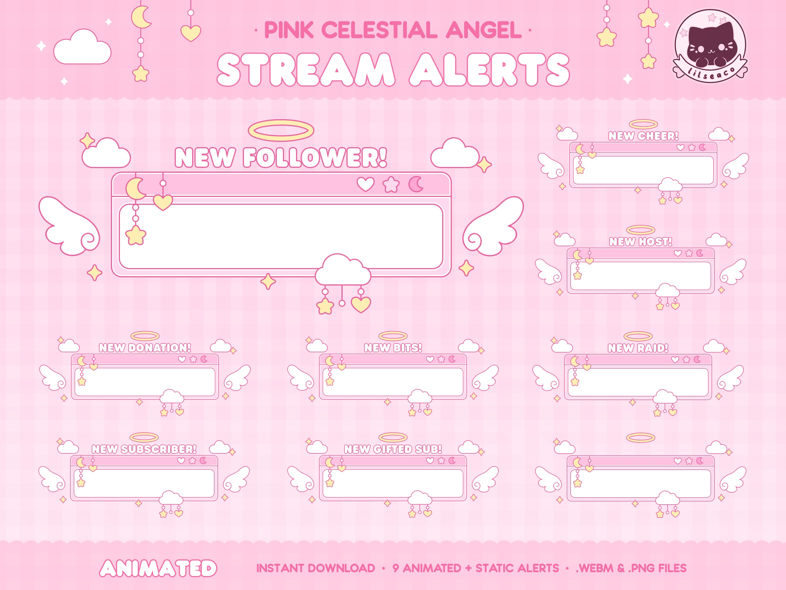 Animated Celestial Angel Alerts, Twitch, Stream Alerts, Clouds, Pink ...