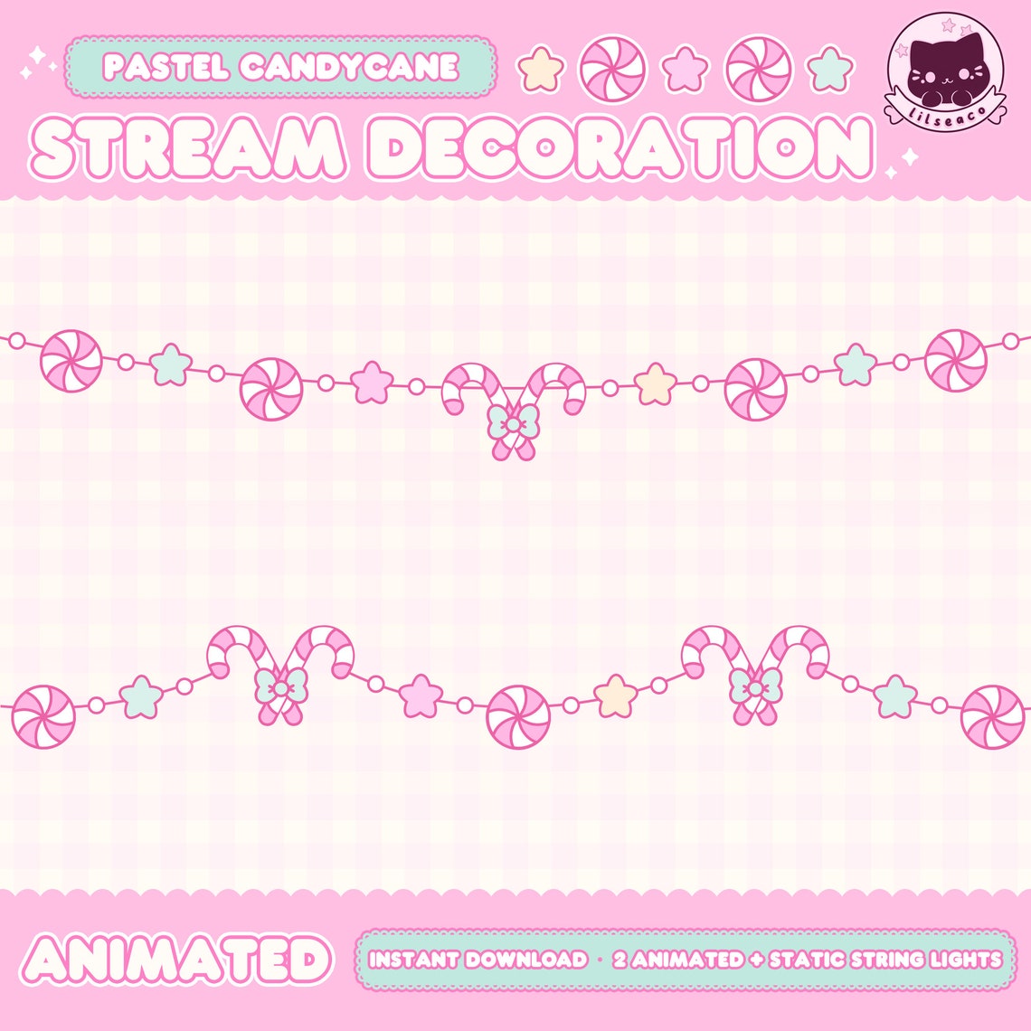 Animated Candy Cane String Light Overlay, Twitch, Christmas, Cozy ...