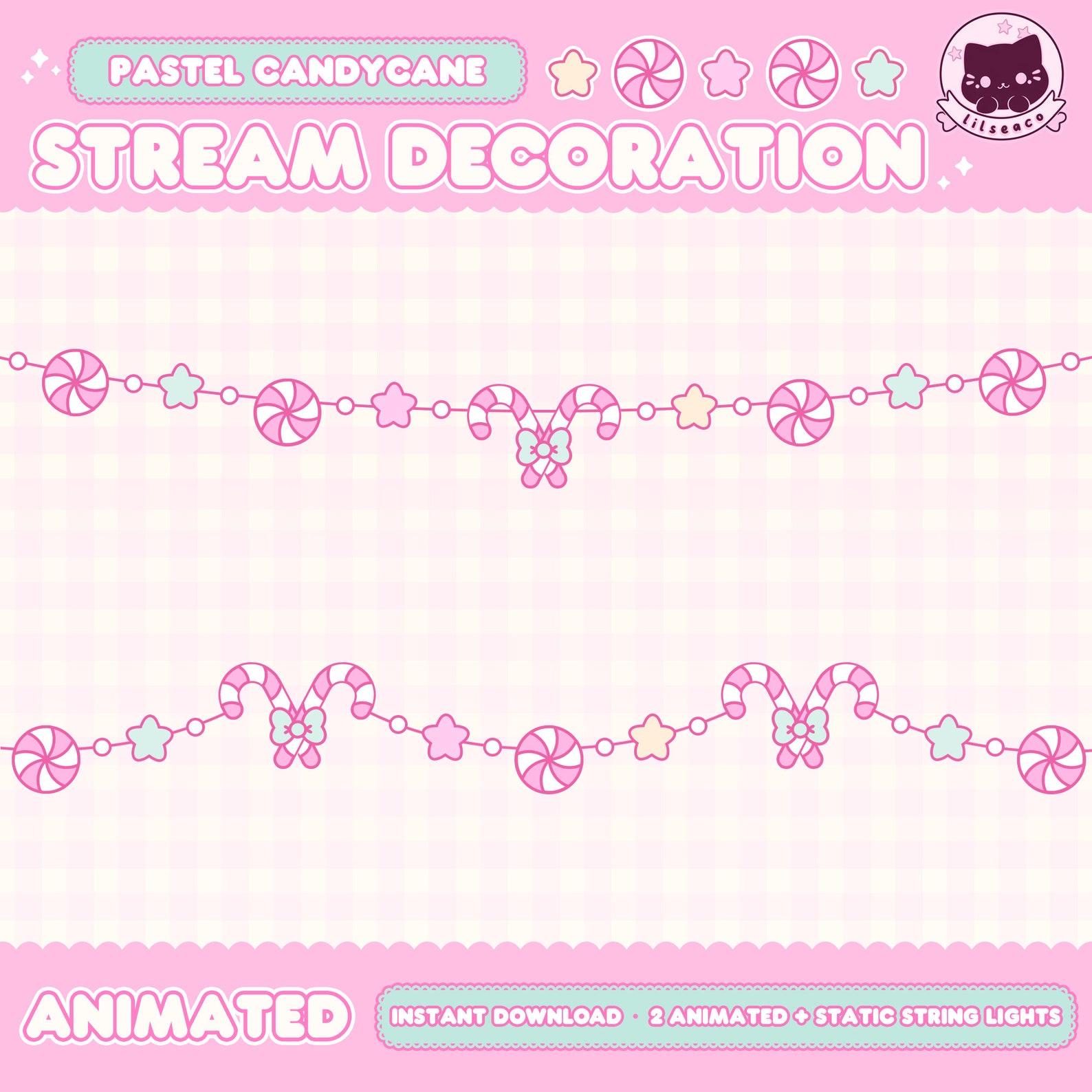 Animated Candy Cane String Light Overlay, Twitch, Christmas, Cozy ...