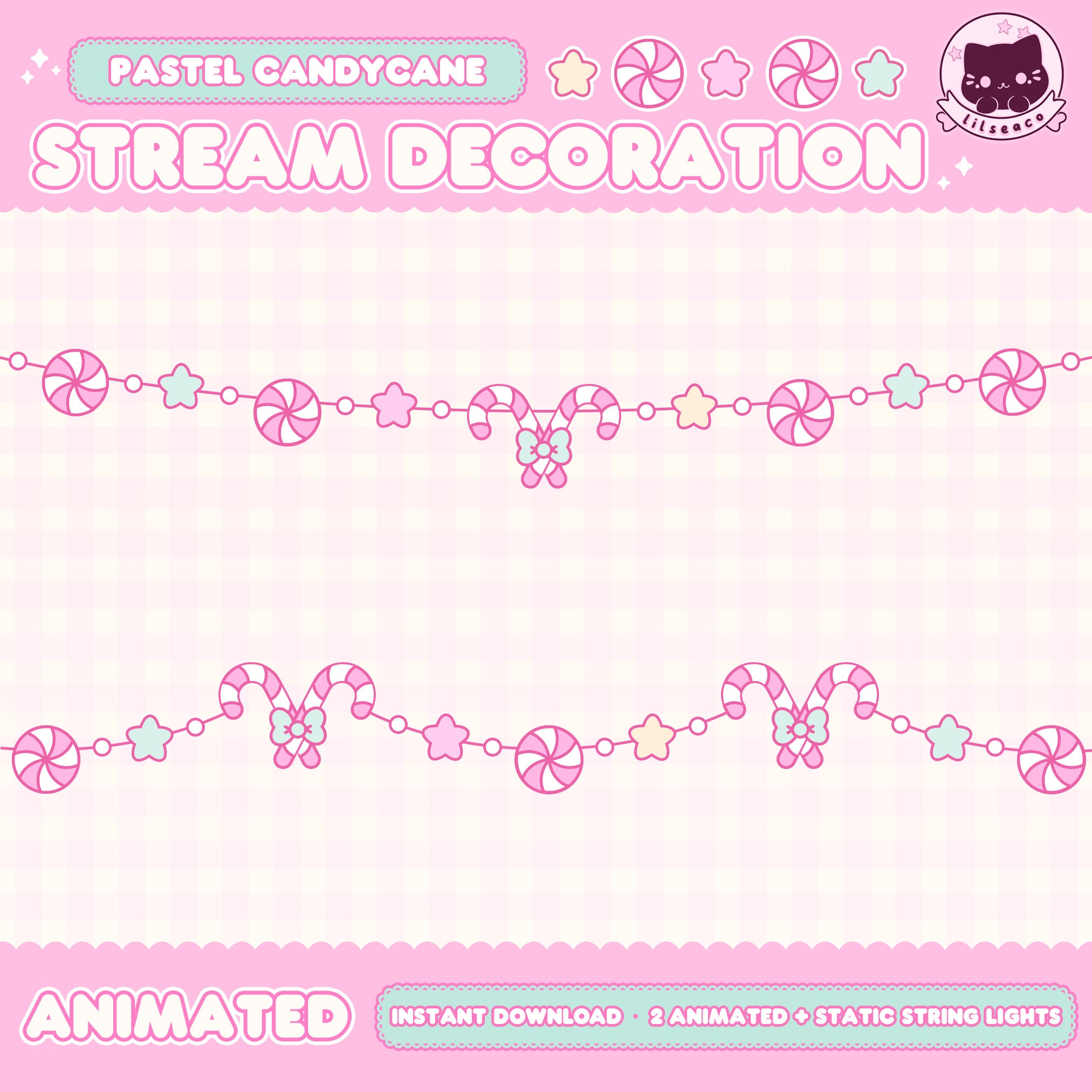 Animated Candy Cane String Light Overlay, Twitch, Christmas, Cozy ...