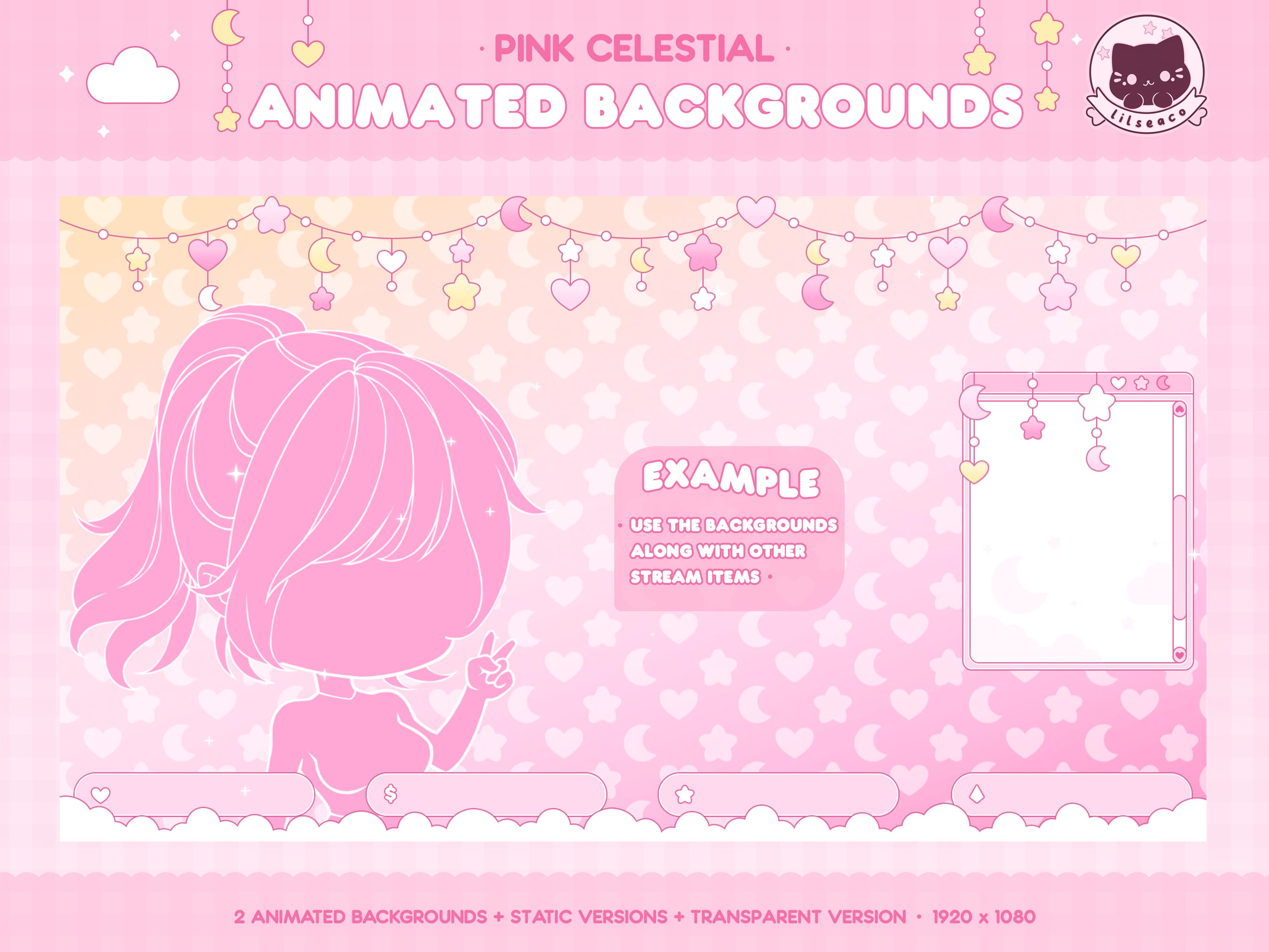 Animated Stream Background, Celestial Twitch Overlay, Stream Pack, Pink ...