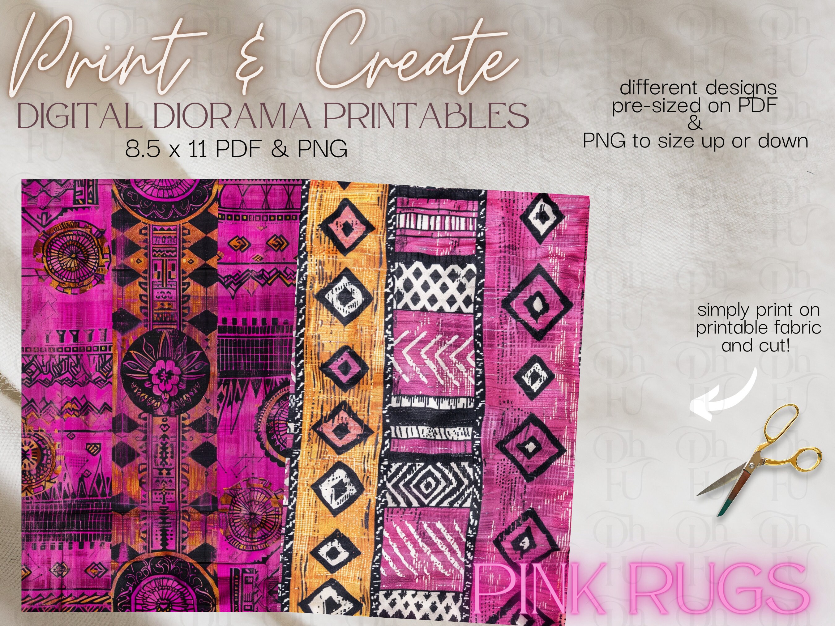 Pink Rugs - Print and Create- Printable Dollhouse Rugs - Diorama Props ...