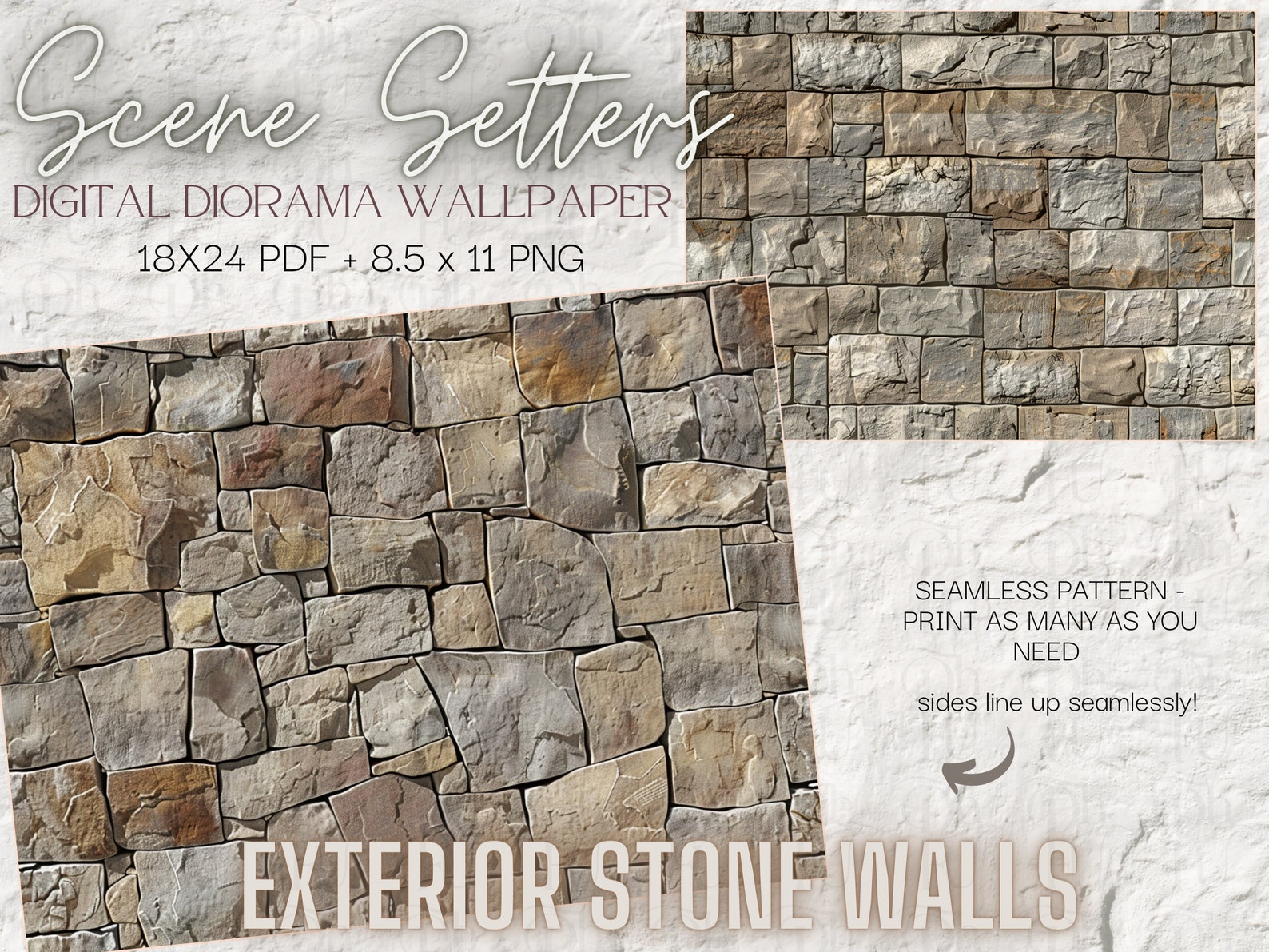 Exterior Stone Wallpaper- Scene Setters -doll Diorama Flooring- Digital ...