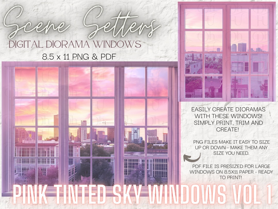 Pink Tinted Sky Windows Vol 1- PNG & PDF- Scene Setters -doll Diorama ...